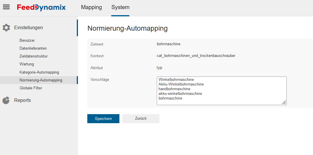 Normierung-Automapping